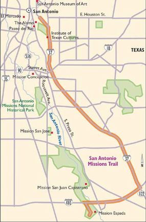 Map Of Mission Trail Texas San Antonio Missions National Historical